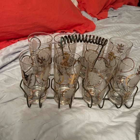 Dining | Midcentury Gold And White Leaf Glass Atomic Design 12 Oz ...